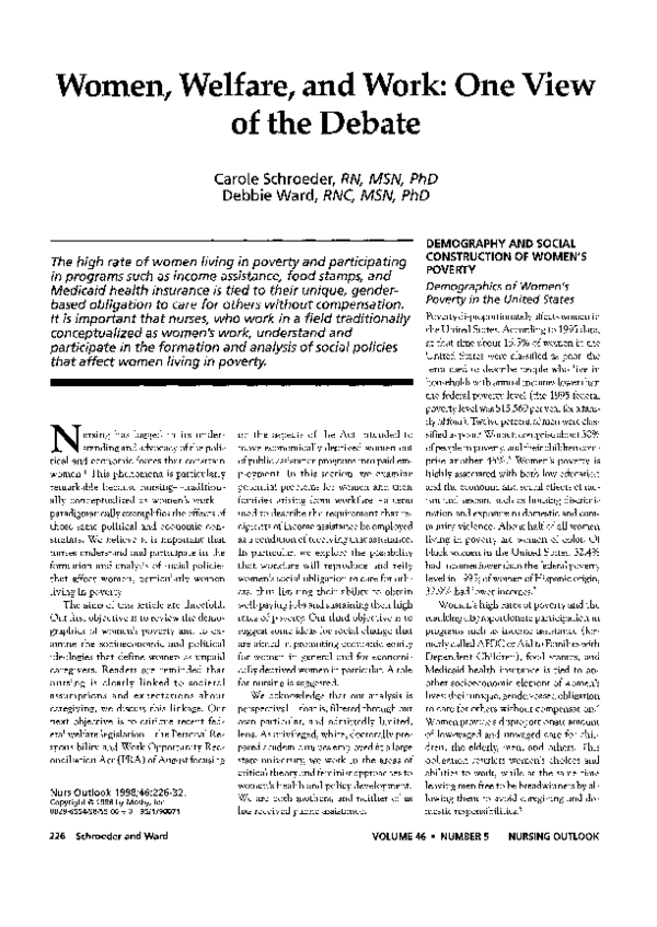 (PDF) Women, welfare, and work: One view of the debate