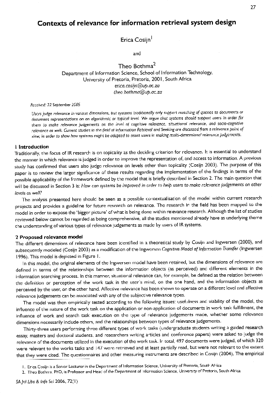 (PDF) Contexts of relevance for information retrieval system design ...