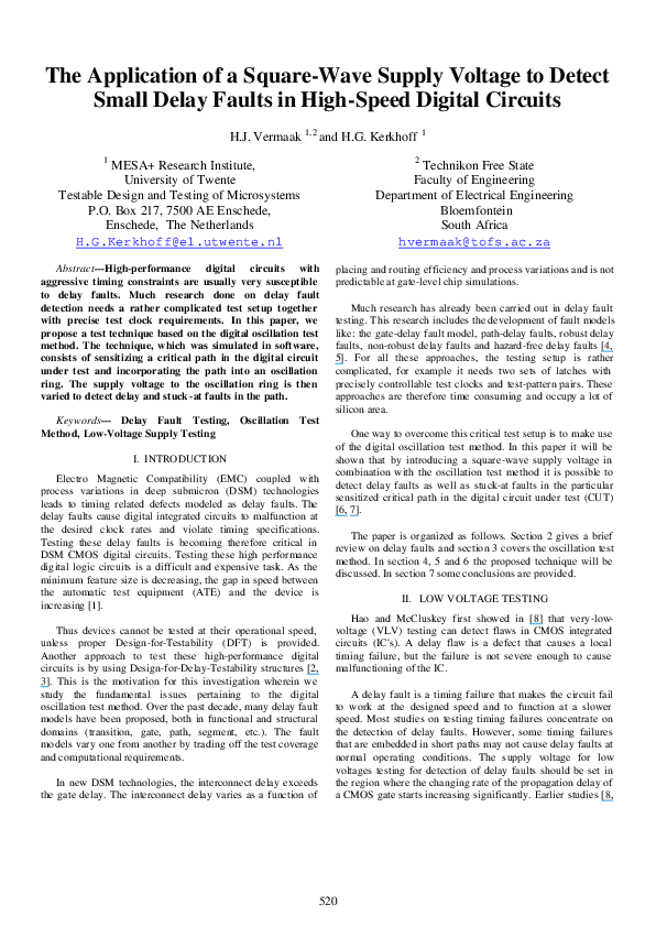(PDF) The Application of a Square-Wave Supply Voltage to Detect Small Delay Faults in High-Speed ...
