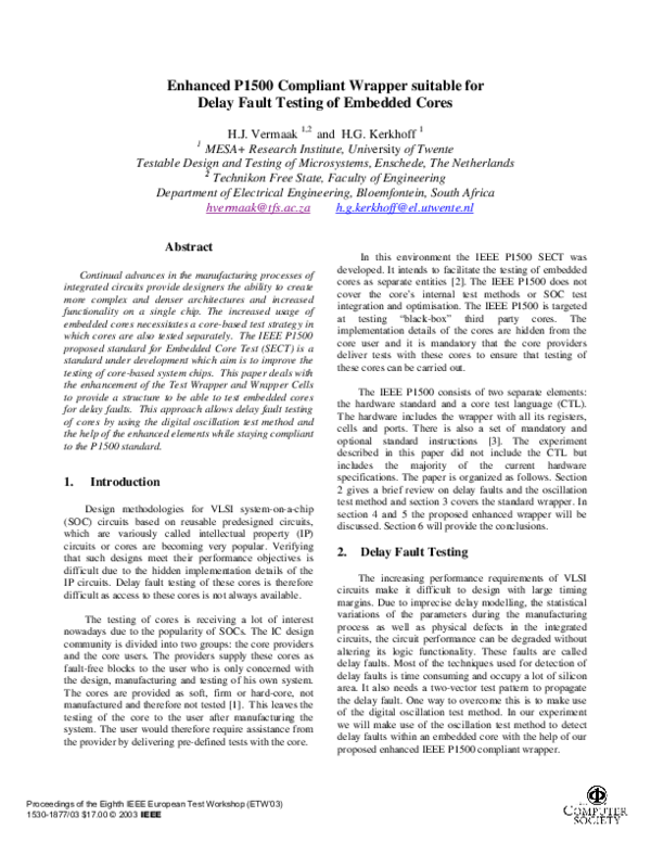 Pdf Enhanced P1500 Compliant Wrapper Suitable For Delay Fault Testing Of Embedded Cores