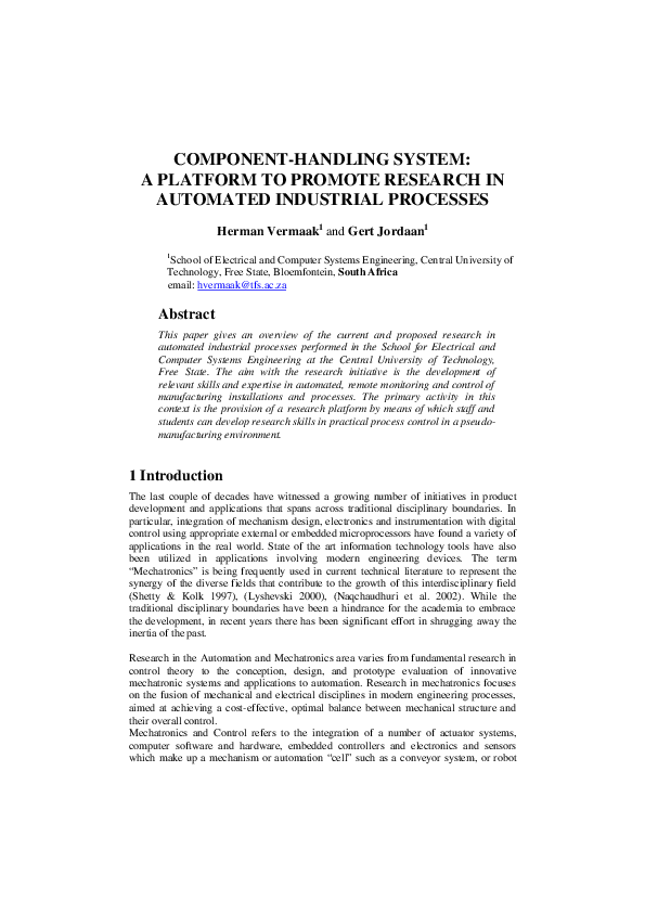 (PDF) Enhancing Research in Automation Systems