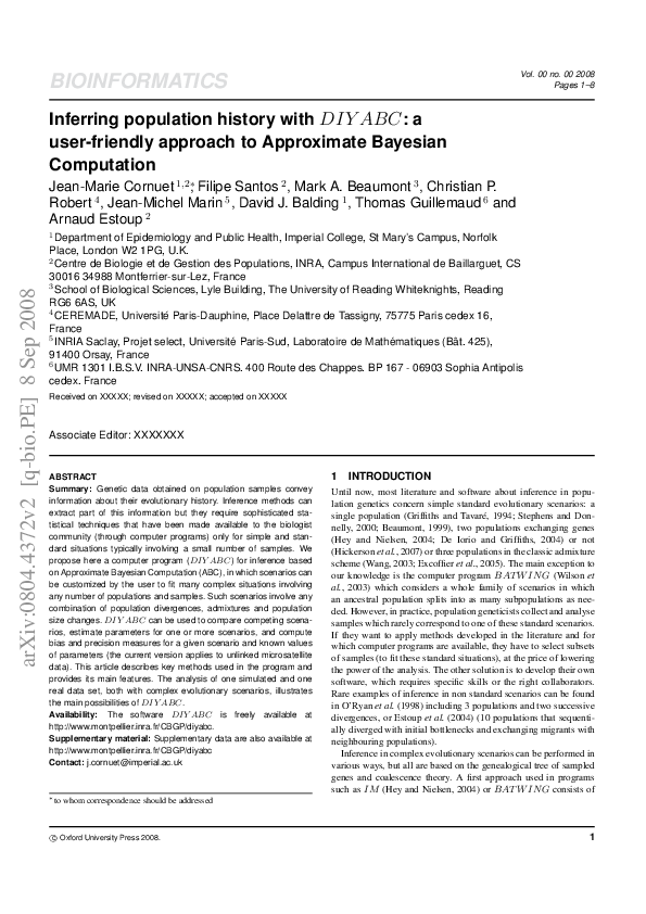 (PDF) Inferring population history with DIY ABC: a user-friendly approach to approximate ...