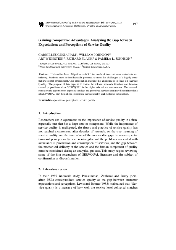 (PDF) Gaining Competitive Advantages: Analyzing the Gap between Expectations and Perceptions of ...