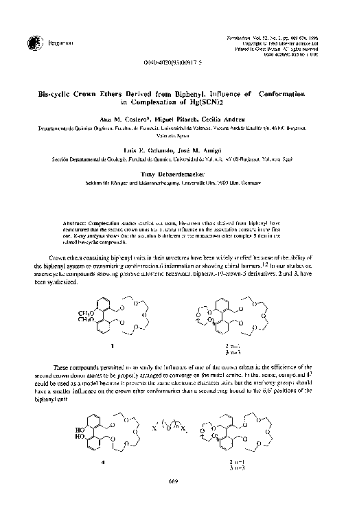 (PDF) Bis-cyclic crown ethers derived from biphenyl. Influence of ...