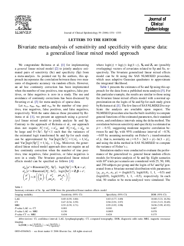 (PDF) Bivariate meta-analysis of sensitivity and specificity with ...