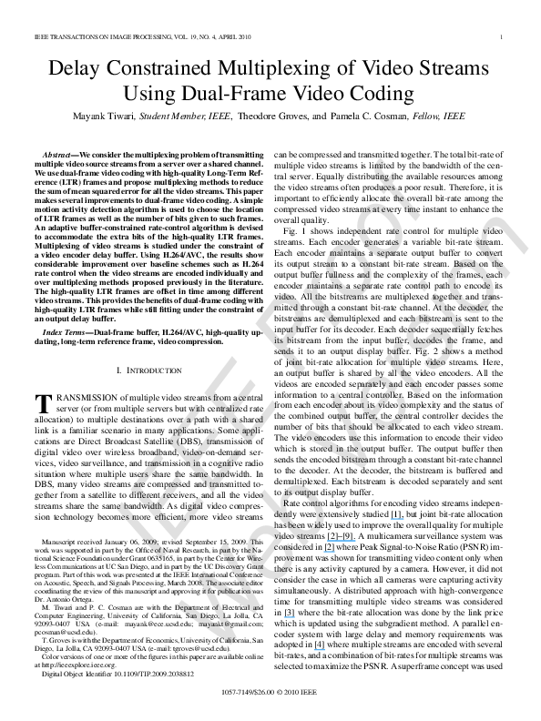 (PDF) Delay Constrained Multiplexing of Video Streams Using Dual-Frame Video Coding