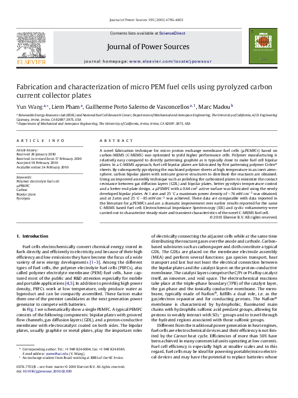 (PDF) Fabrication and characterization of micro PEM fuel cells using ...