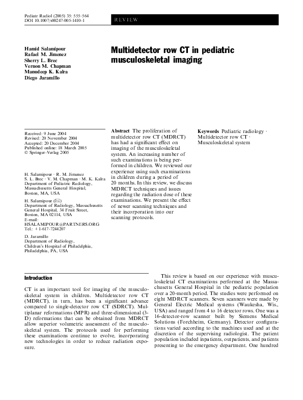 (PDF) Multidetector row CT in pediatric musculoskeletal imaging
