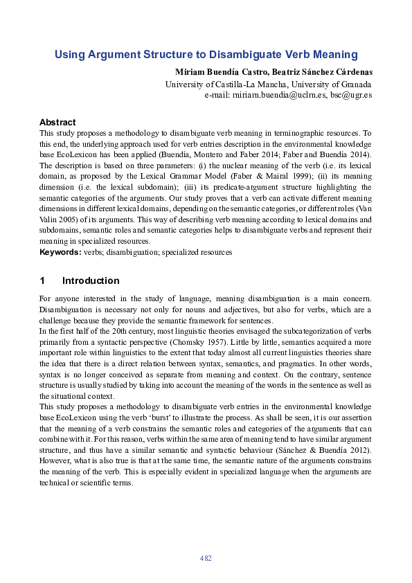 (PDF) Using Argument Structure to Disambiguate Verb Meaning