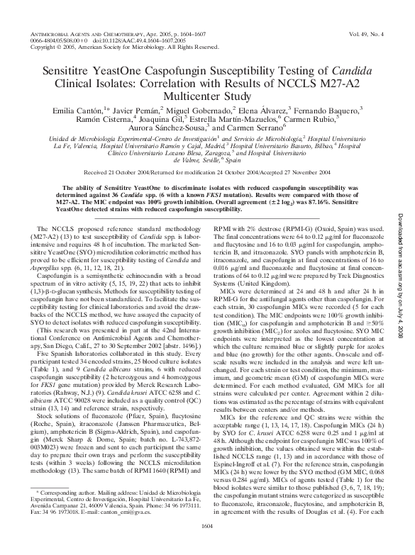 (PDF) Sensititre YeastOne Caspofungin Susceptibility Testing of Candida ...