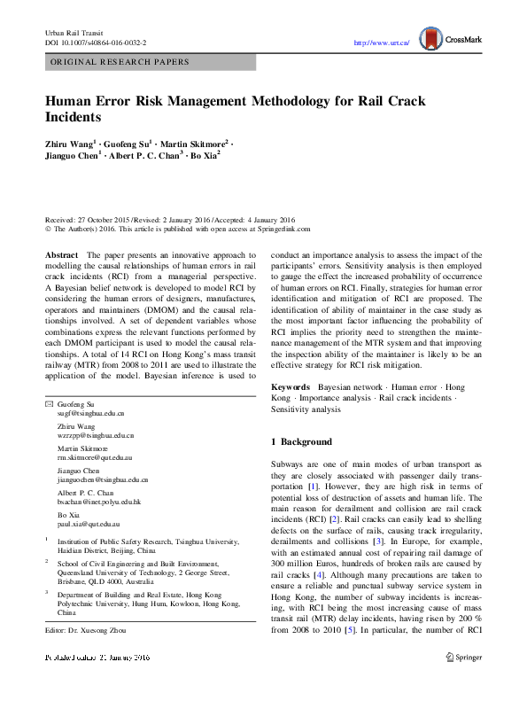 (PDF) Human Error Risk Management Methodology for Rail Crack Incidents