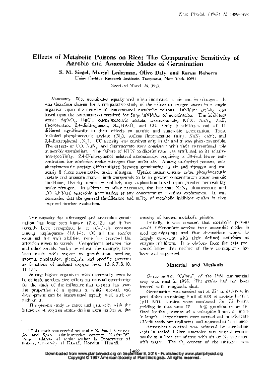 (PDF) Effects of Metabolic Poisons on Rice: The Comparative Sensitivity ...