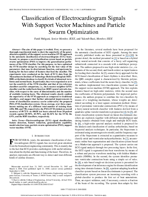 Pdf Classification Of Electrocardiogram Signals With Support Vector