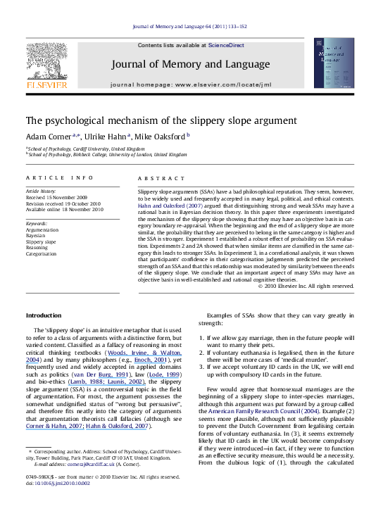 (PDF) The psychological mechanism of the slippery slope argument