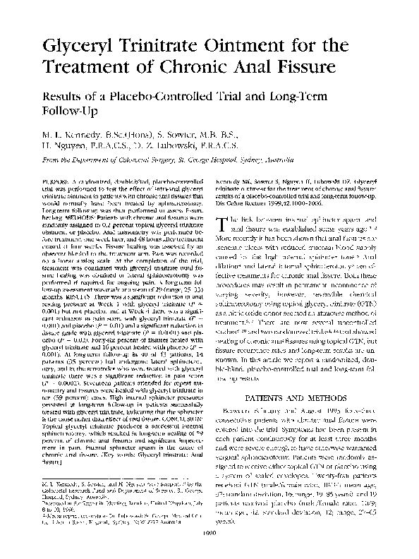 (PDF) Glyceryl trinitrate ointment for the treatment of chronic anal ...