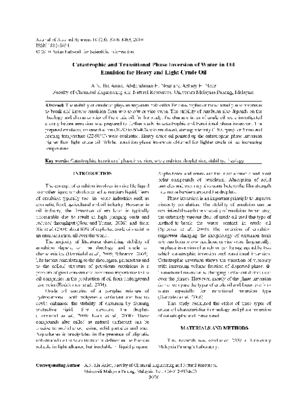 (PDF) Catastrophic and Transitional Phase Inversion of Water-in-Oil ...