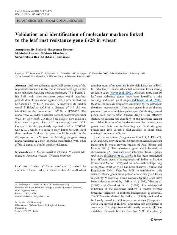Pdf Validation And Identification Of Molecular Markers Linked To The