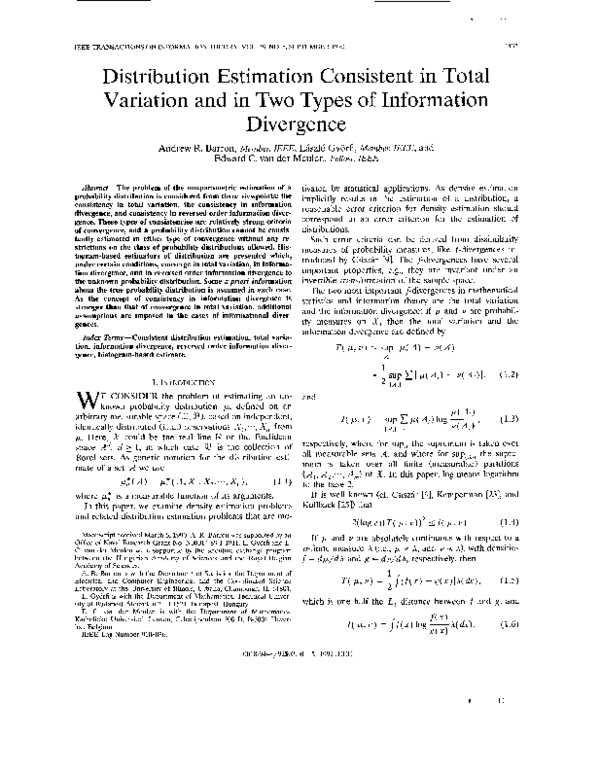 (PDF) Distribution estimation consistent in total variation and in two types of information ...