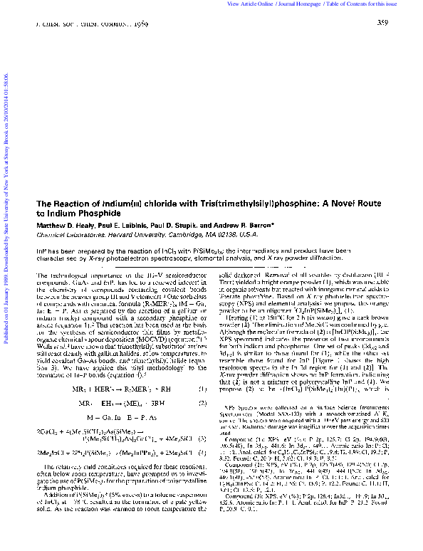 (PDF) The reaction of indium(III) chloride with tris(trimethylsilyl ...