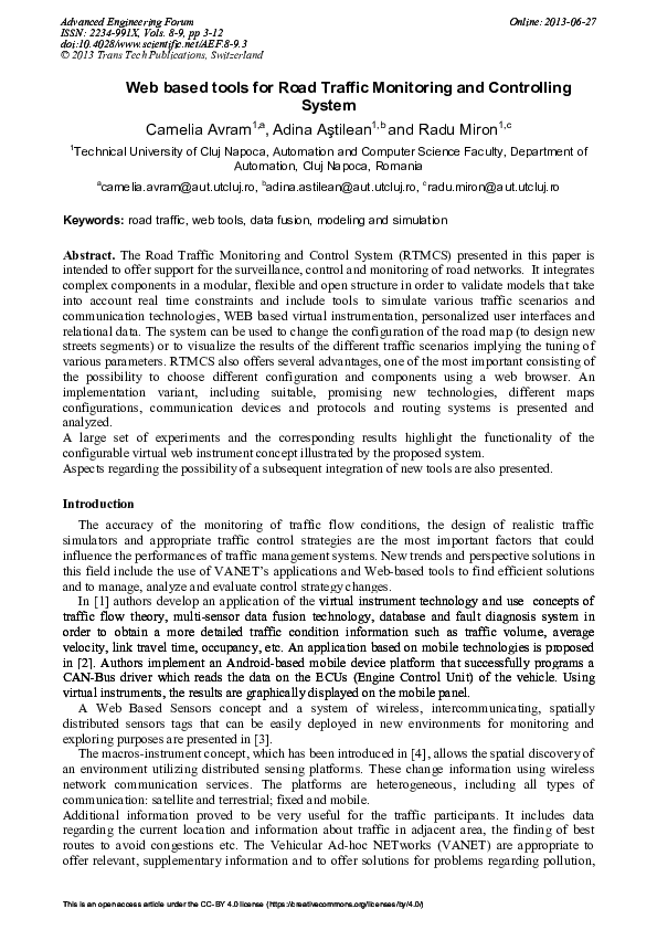 (PDF) Web Based Tools for Road Traffic Monitoring and Controlling System