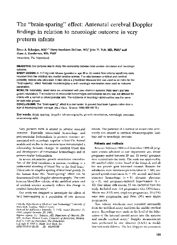 (PDF) The “brain-sparing” effect: Antenatal cerebral Doppler findings ...