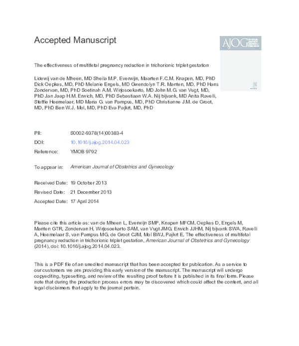 (PDF) The effectiveness of multifetal pregnancy reduction in ...