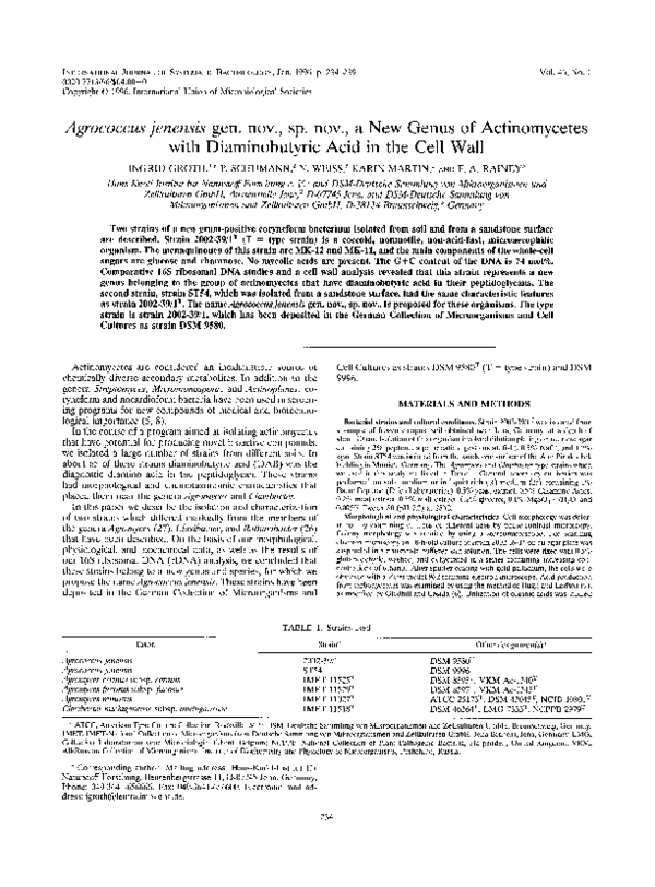 (PDF) Agrococcus jenensis gen. nov., sp. nov., a new genus of ...
