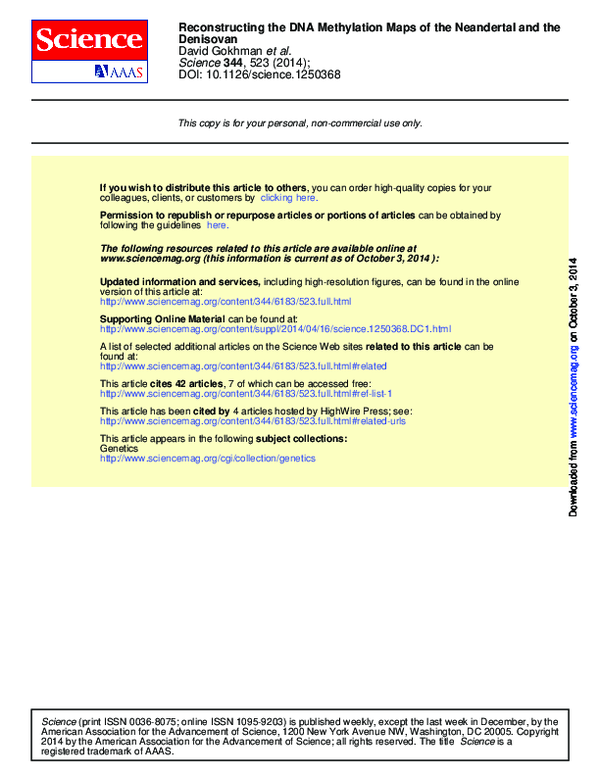 (PDF) Reconstructing the DNA Methylation Maps of the Neandertal and the ...