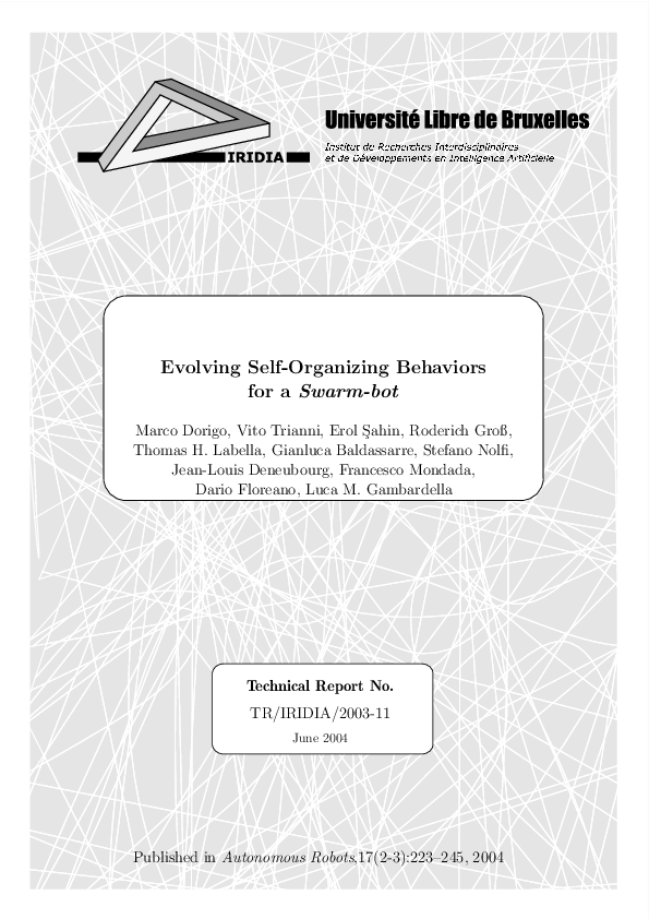 (PDF) Evolving Self-Organizing Behaviors for a Swarm-Bot
