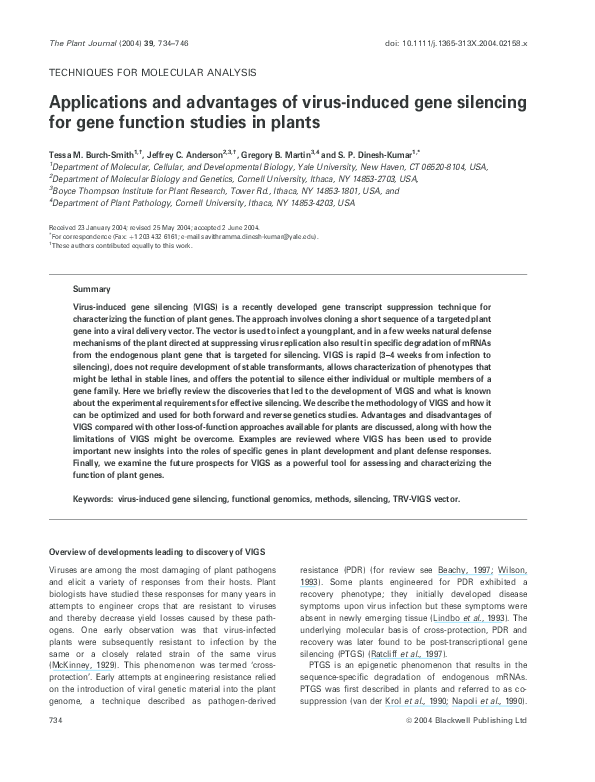 (PDF) Applications and advantages of virus-induced gene silencing for ...