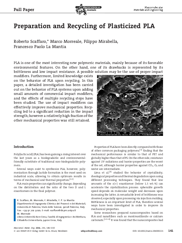 (PDF) Preparation and Recycling of Plasticized PLA