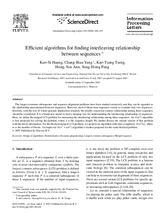 (PDF) Efficient algorithms for finding interleaving relationship between sequences