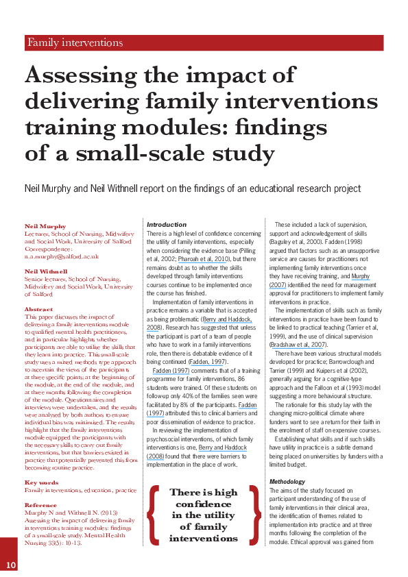 (PDF) Assessing the impact of delivering family interventions training ...