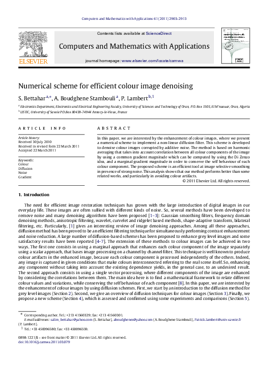 (PDF) Numerical scheme for efficient colour image denoising