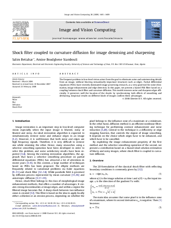 (PDF) Shock filter coupled to curvature diffusion for image denoising and sharpening
