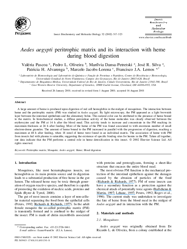(PDF) Aedes aegypti peritrophic matrix and its interaction with heme ...