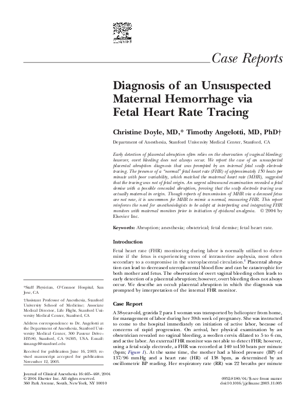 (PDF) Diagnosis of an unsuspected maternal hemorrhage via fetal heart ...