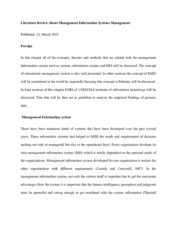 (DOC) Literature Review About Management Information Systems Management