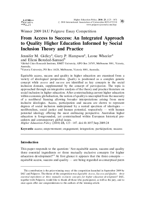 (PDF) From Access to Success: An Integrated Approach to Quality Higher ...