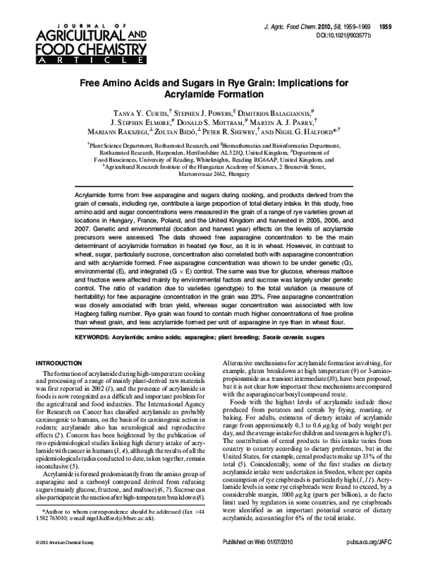 (PDF) Free Amino Acids and Sugars in Rye Grain: Implications for ...