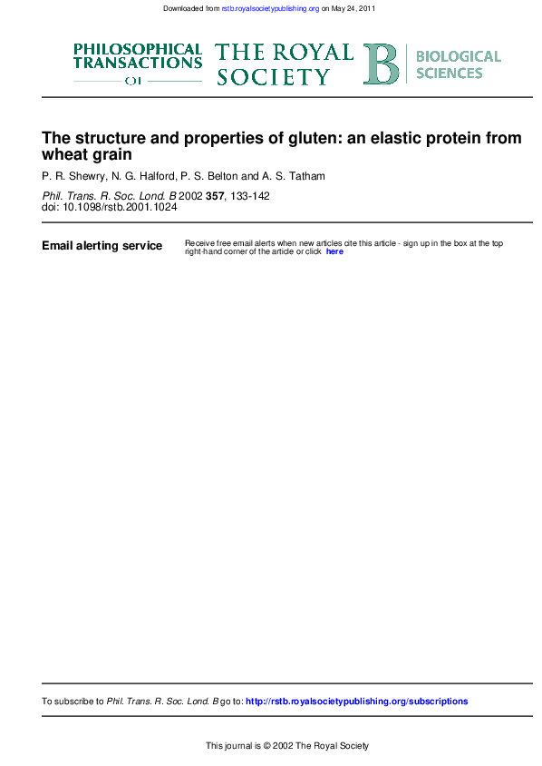 (PDF) The structure and properties of gluten: an elastic protein from ...
