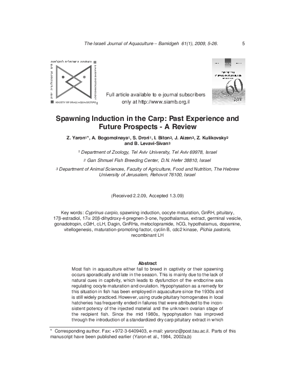 (PDF) Spawning induction in the carp: past experience and future ...