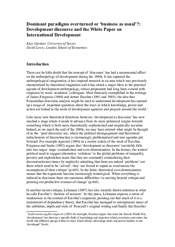 (PDF) Development as discourse, discourse as practice | Zahir Ahmed ...