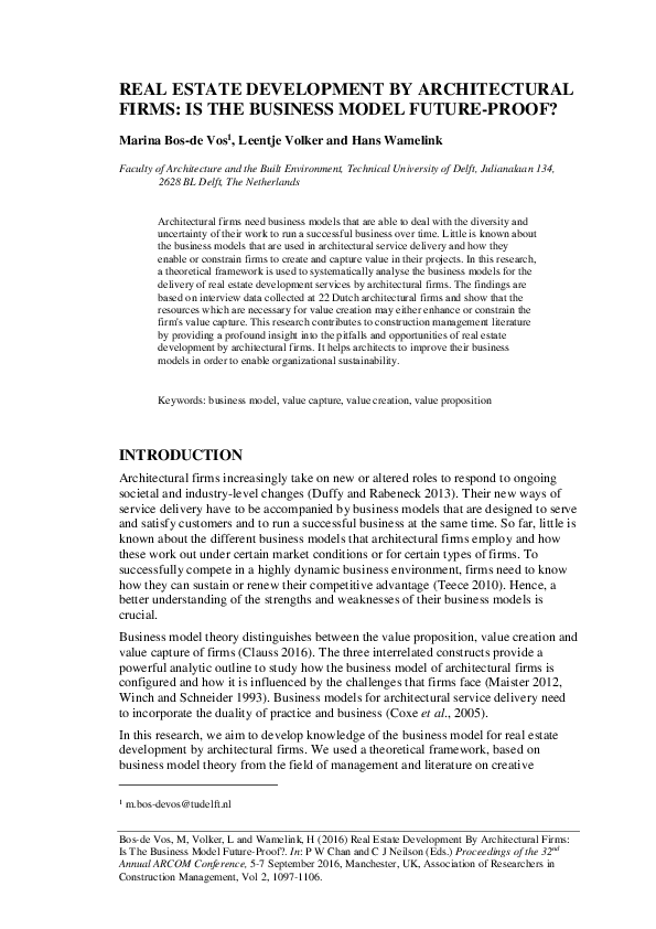 (PDF) Real Estate Development By Architectural Firms: Is The Business ...