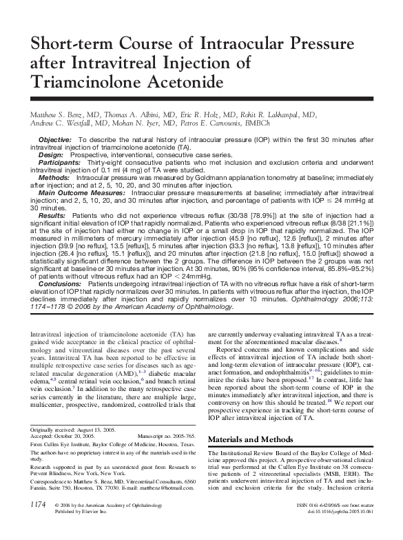 (PDF) Short-term Course of Intraocular Pressure after Intravitreal ...