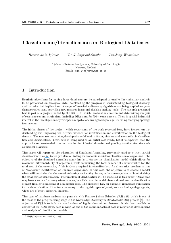 (PDF) Classification/Identification on Biological Databases