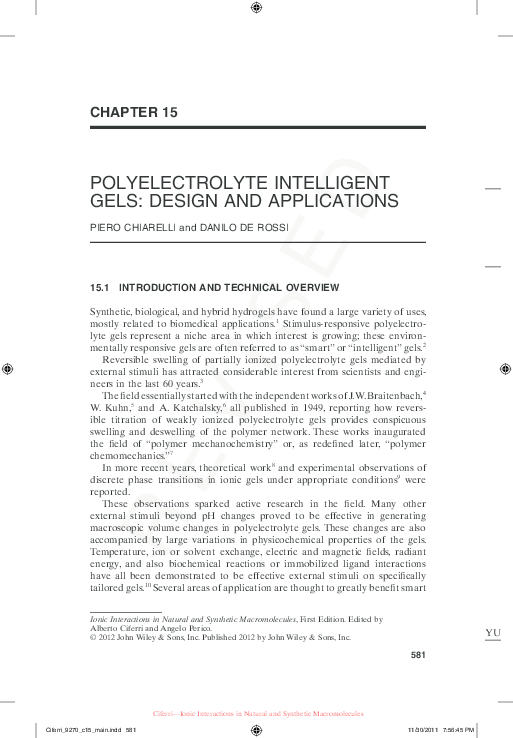 Pdf Polyelectrolyte Intelligent Gels Design And Applications