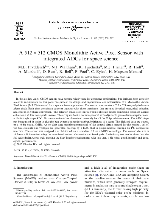 (PDF) A 512×512 CMOS Monolithic Active Pixel Sensor with integrated ...