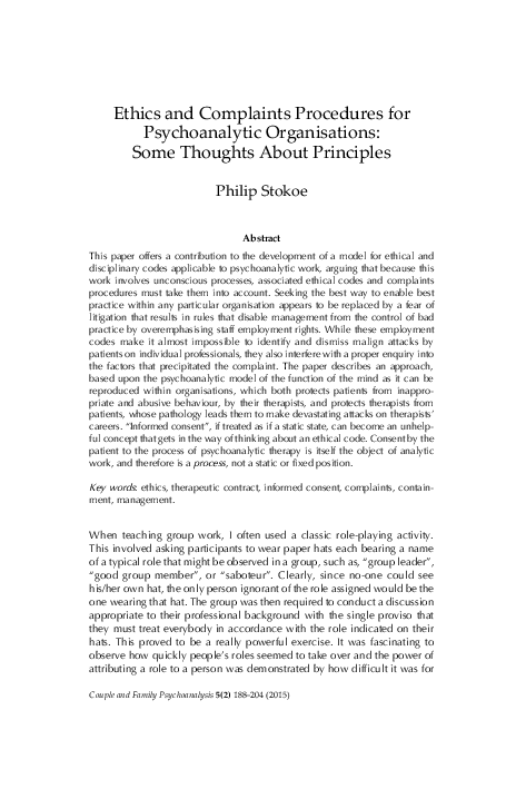 (PDF) Ethics and Complaints Procedures for Psychoanalytic Organisations ...
