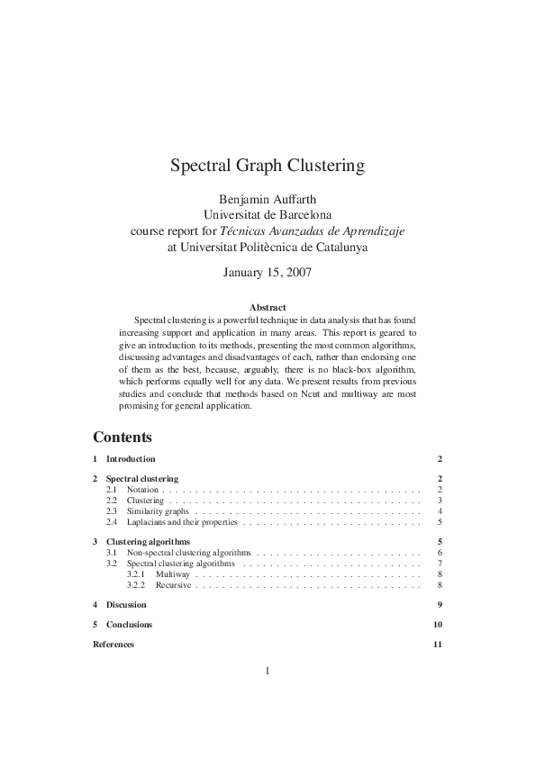 (PDF) Spectral Graph Clustering (PDF) Spectral Graph Clustering